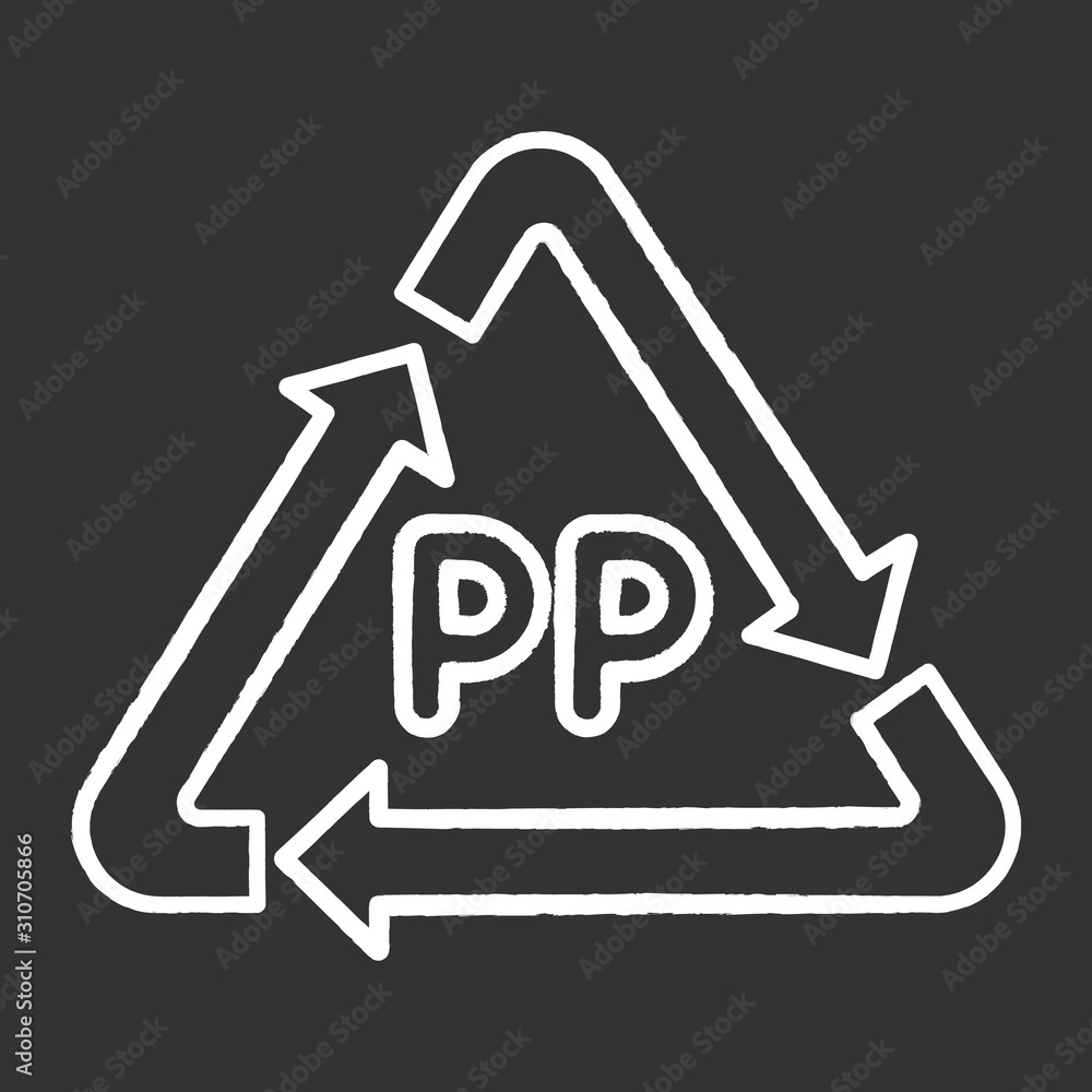 PP symbol chalk icon. Thermoplastic polymer marking. Resin ...