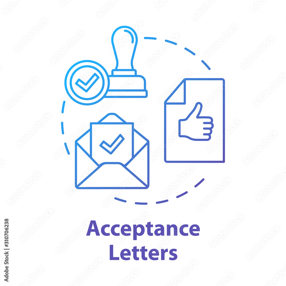Acceptance letters concept icon. Envelope with approved document ...