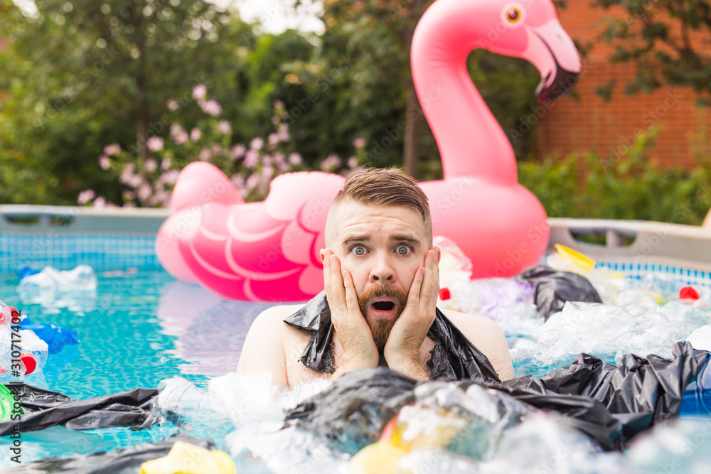 Ecology, plastic trash, environmental emergency and water pollution ...