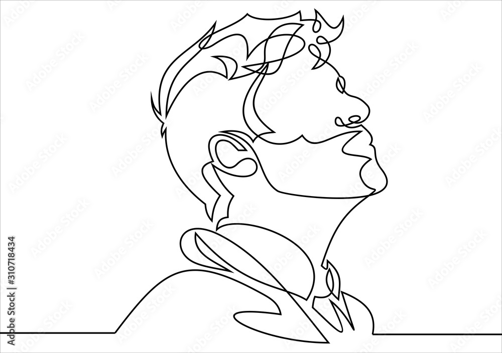 Continuous one line drawing of man portrait. Hairstyle. Fashionable men ...