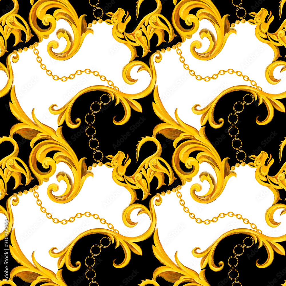 Fashion seamless pattern with golden chains. Fabric design background ...
