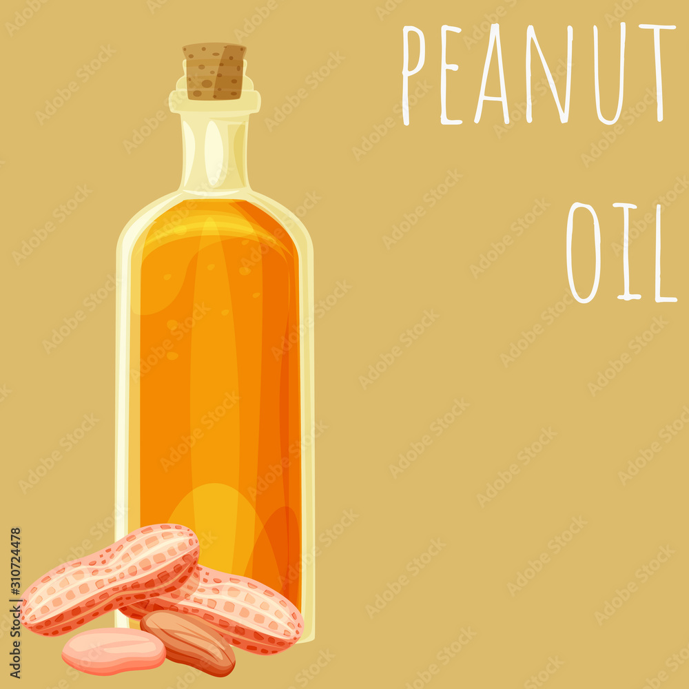 Peanut oil bottle vector illustration, isolated on colored background ...