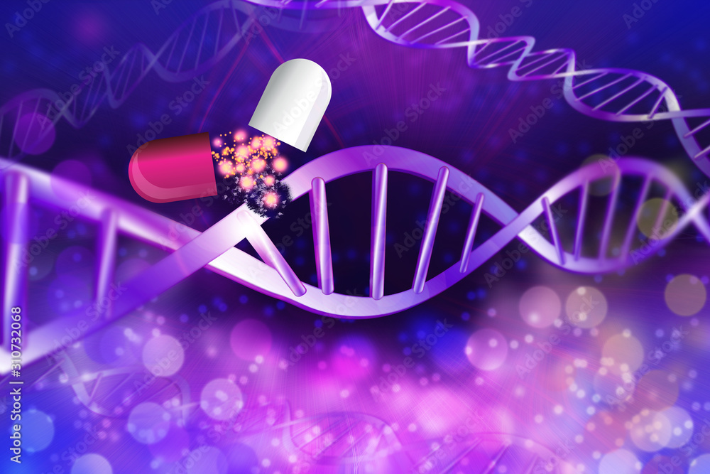 Gene therapy DNA strand with medicine illustration Stock Illustration ...