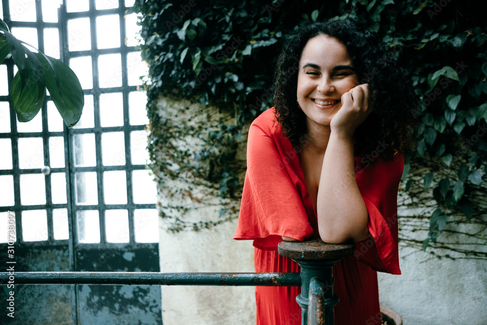 Extroverted woman with disability enjoying in botanical garden Stock ...