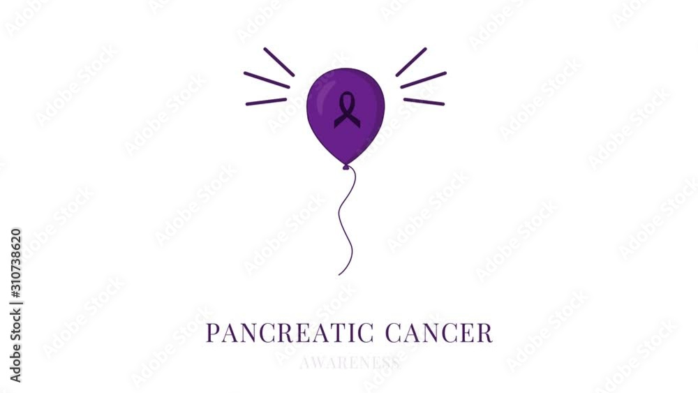 Pancreatic cancer awareness animation. Purple floating helium air ...
