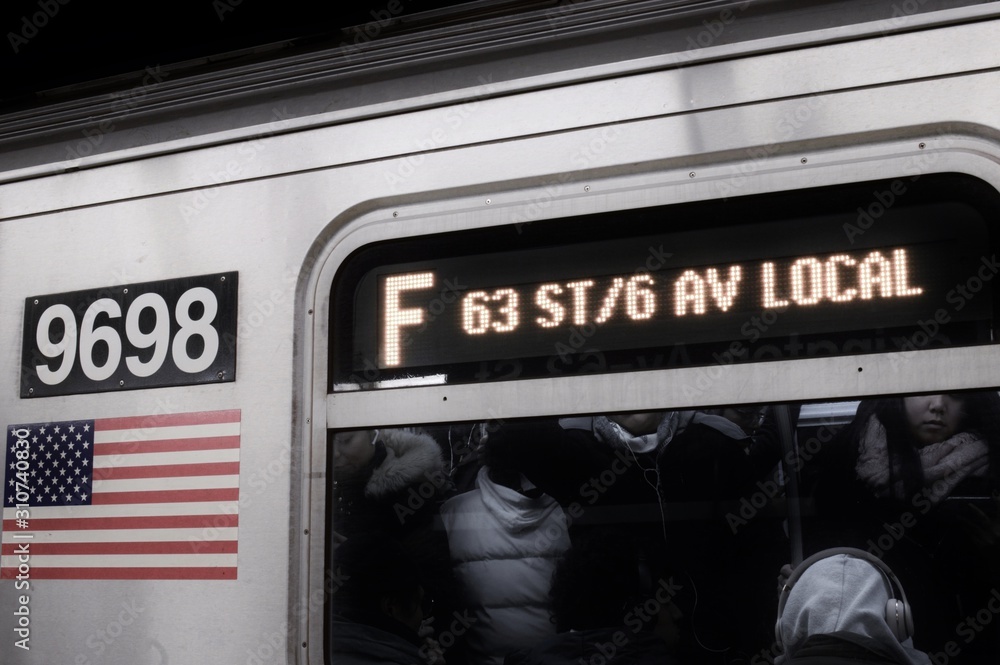 F Train New York MTA Subway Commuters Taking the Train to Work Morning ...