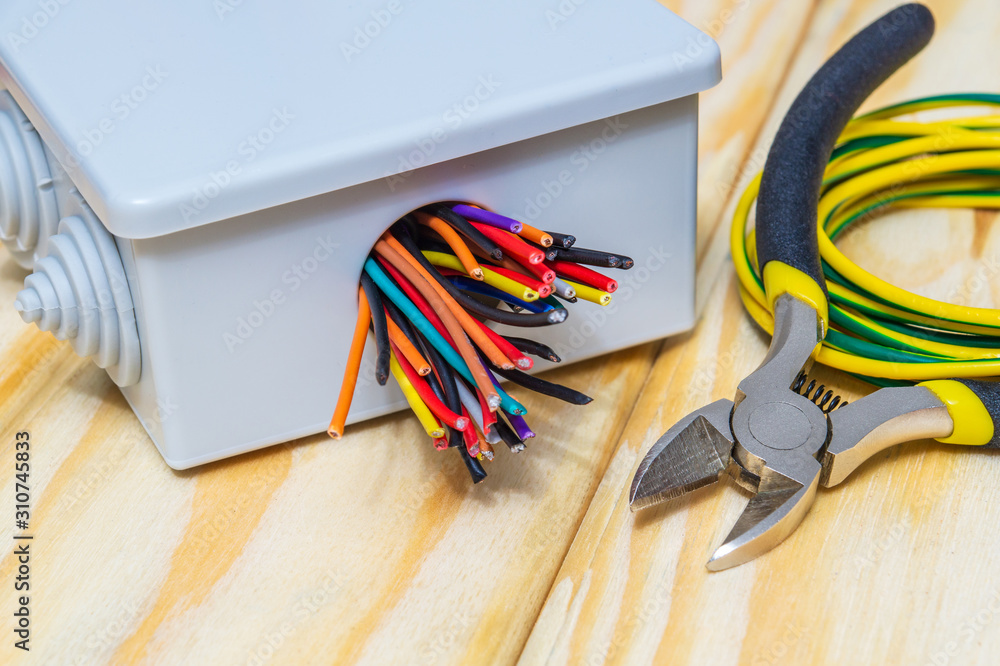Electrical junction boxs with cables and tool wire used in the electric ...