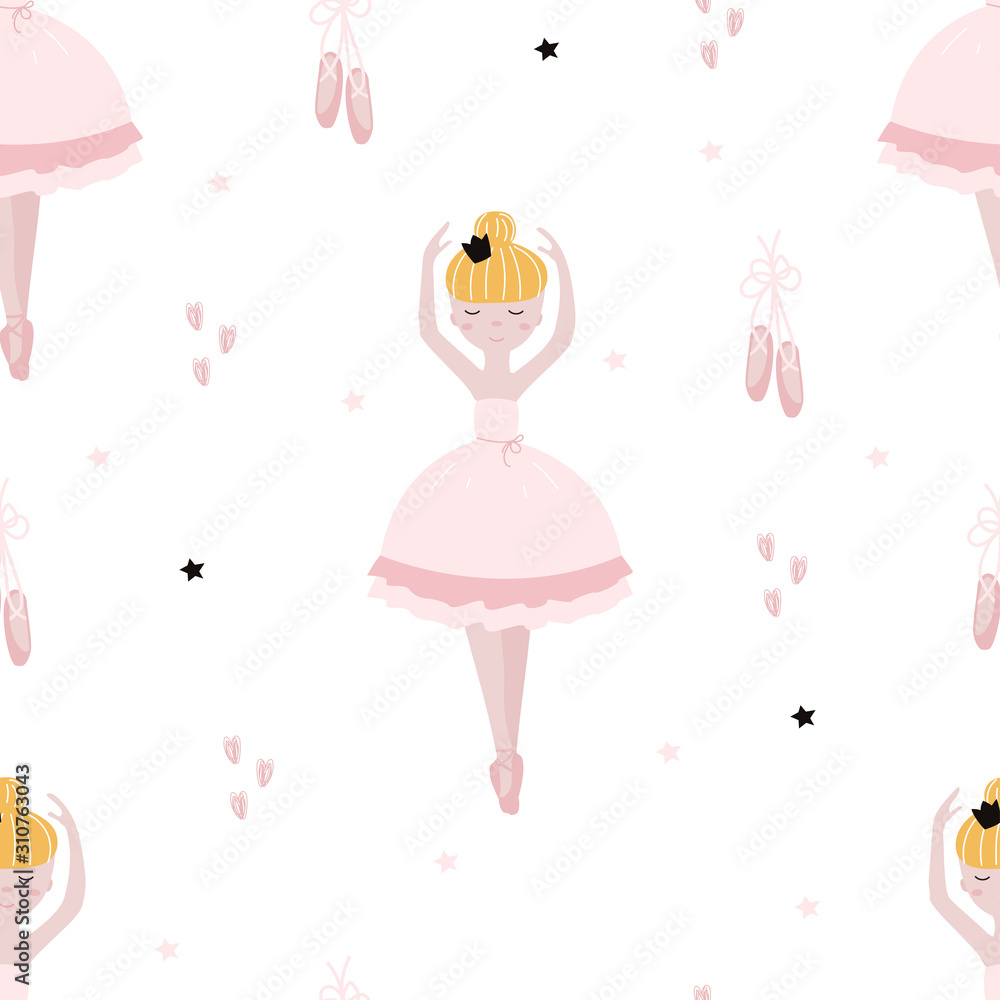 Seamless pattern with ballerina on white background. Vector ...