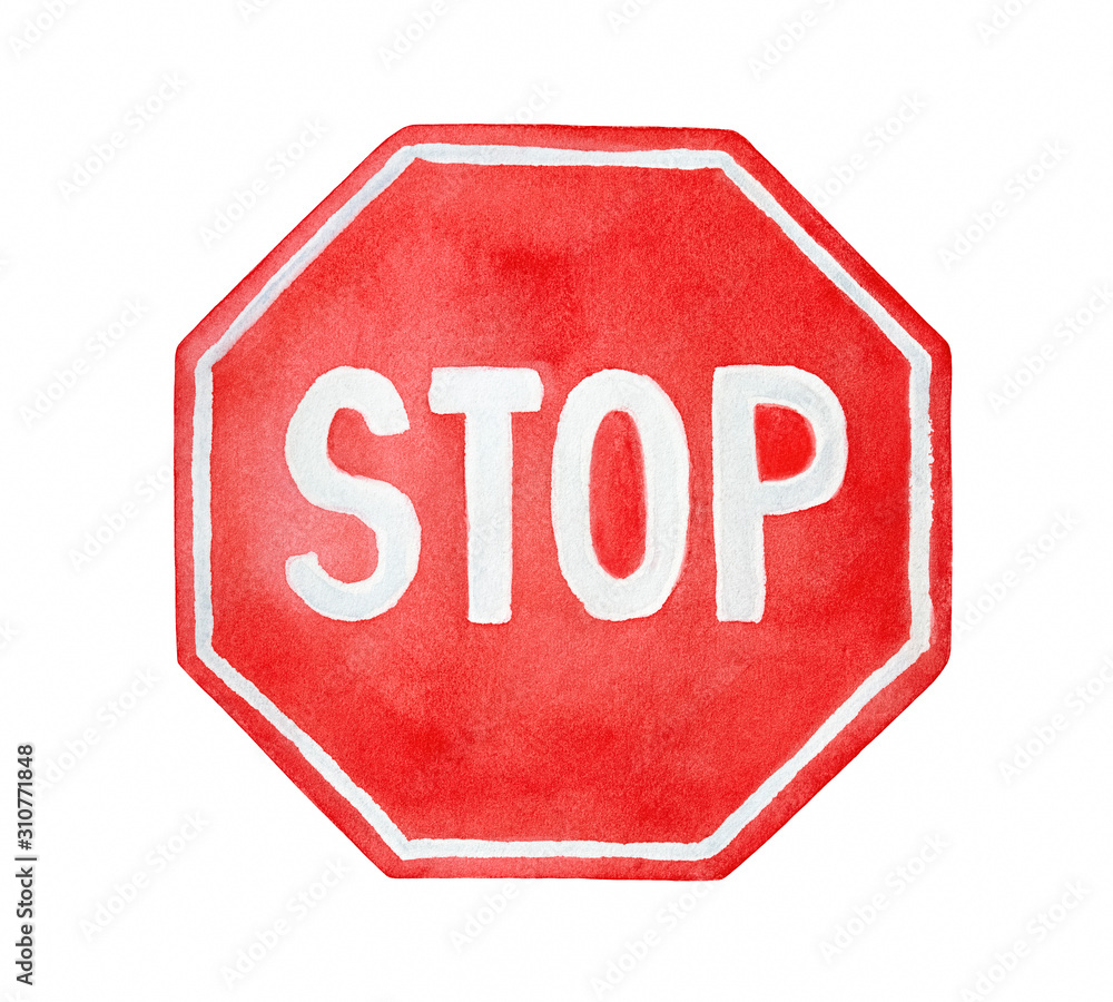 Bright red octagon sign with "STOP" inscription. One single object ...