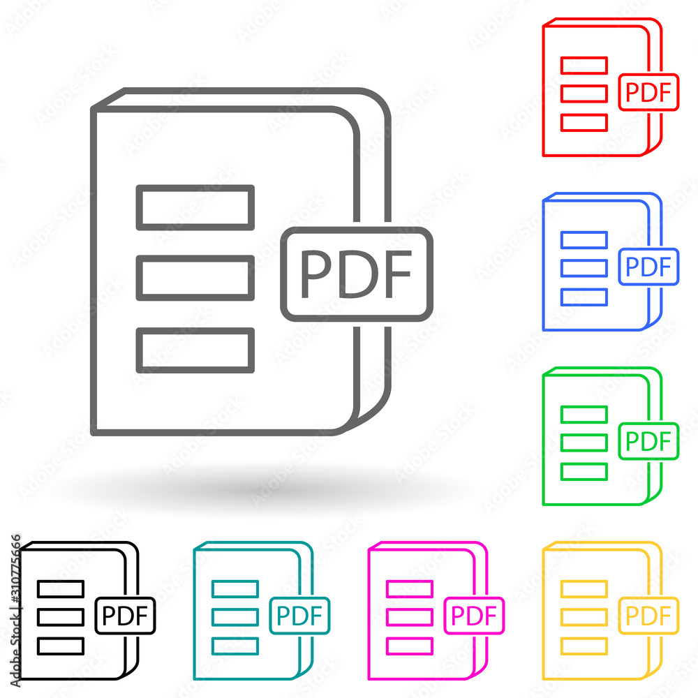 book in PDF format multi color style icon. Simple thin line, outline ...