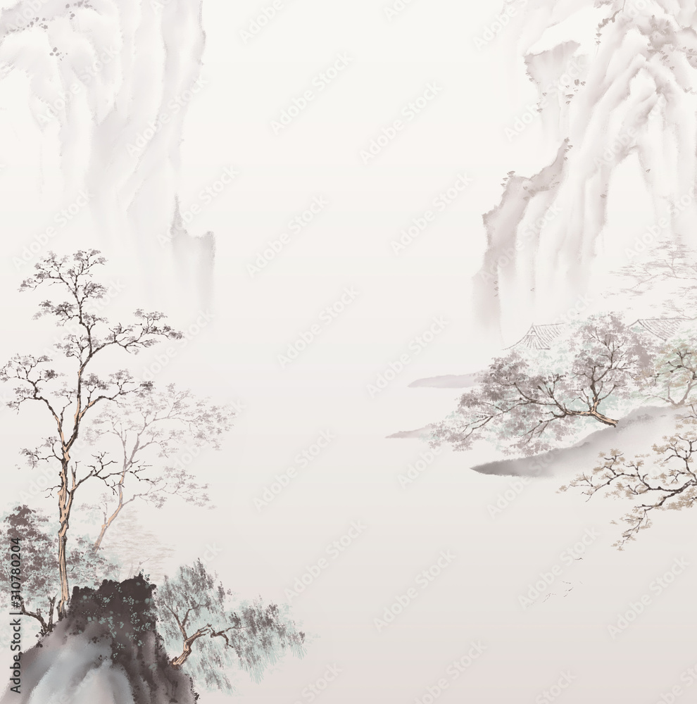 Traditional oriental ink painting.Traditional Chinese painting of high ...