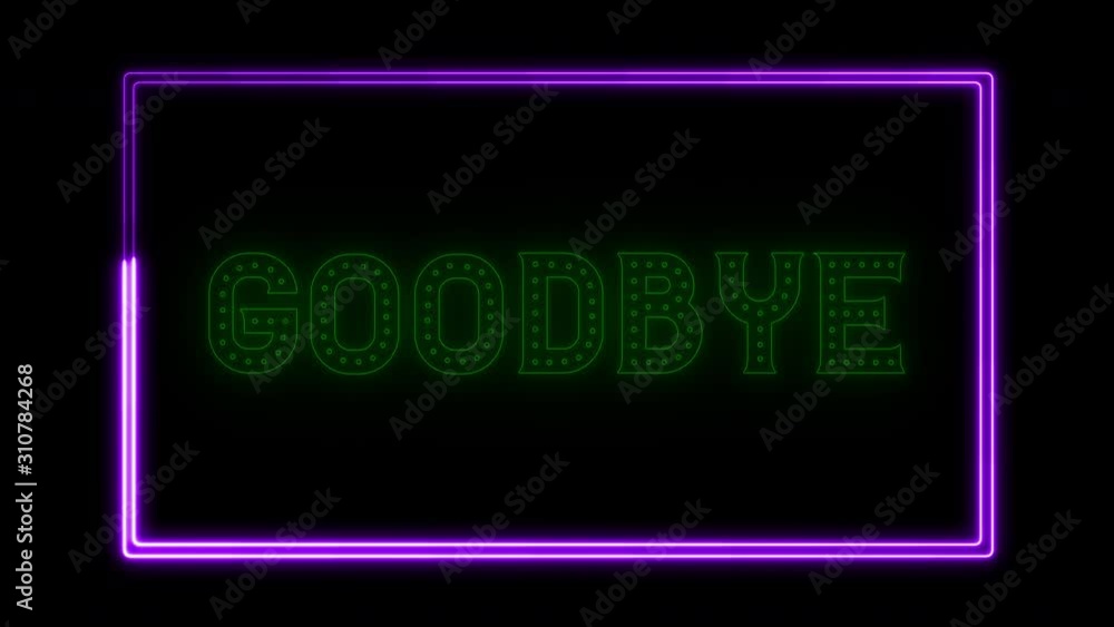 Goodbye neon sign fluorescent light glowing on banner background. Text ...