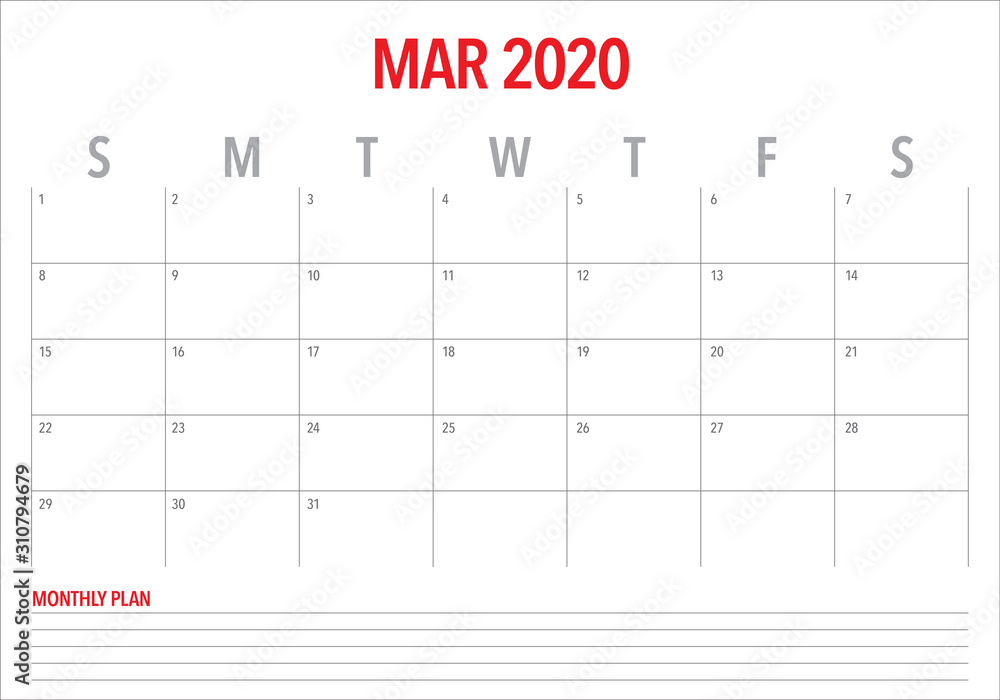 March 2020 desk calendar vector illustration Stock Vector | Adobe Stock