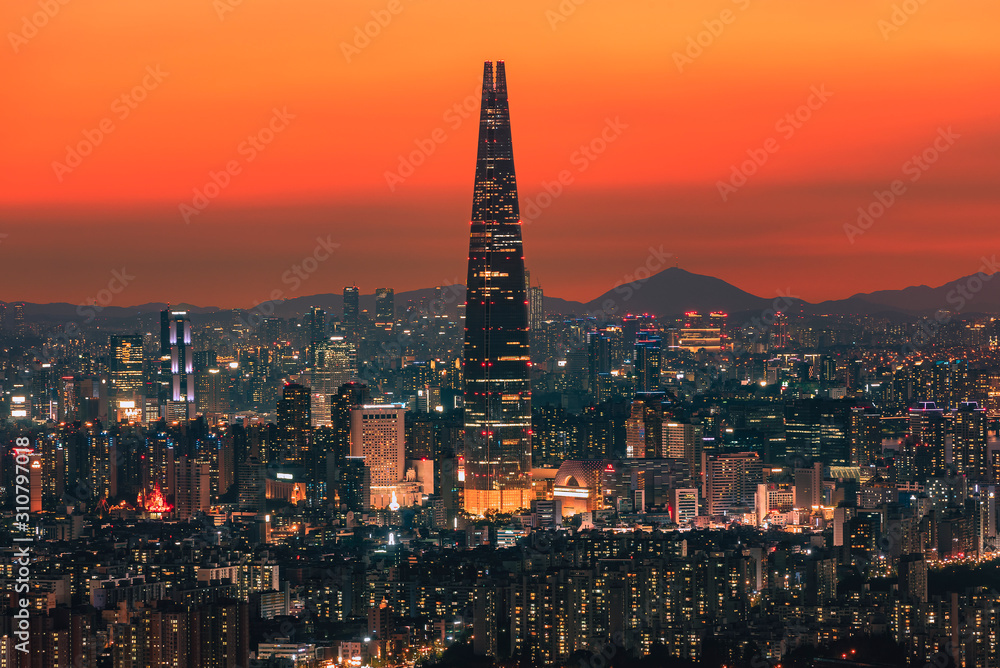 The tallest building in Seoul, South Korea at the night. South Korea ...