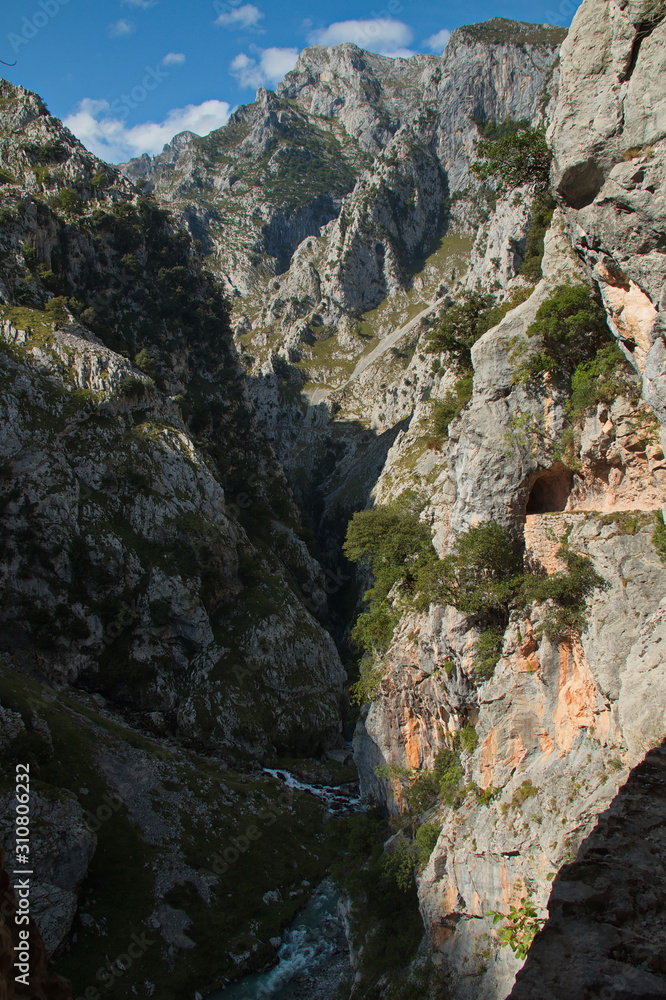 Valley of Rio Cares at hiking track Ruta del Cares from Poncebos to ...