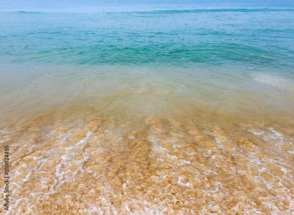 Beautiful light colour Arabian sea water with waves, taken in Varkala ...