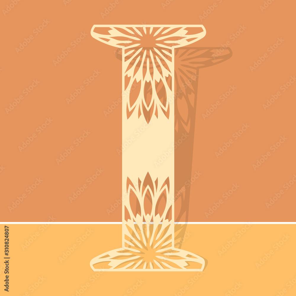 Laser cutting letter I. Woodcut vector design. Plywood lasercut gift ...