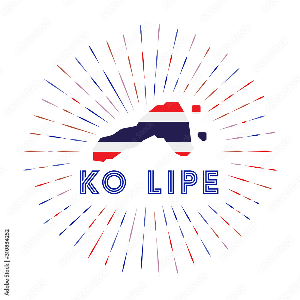 Ko Lipe sunburst badge. The island sign with map of Ko Lipe with Thai ...