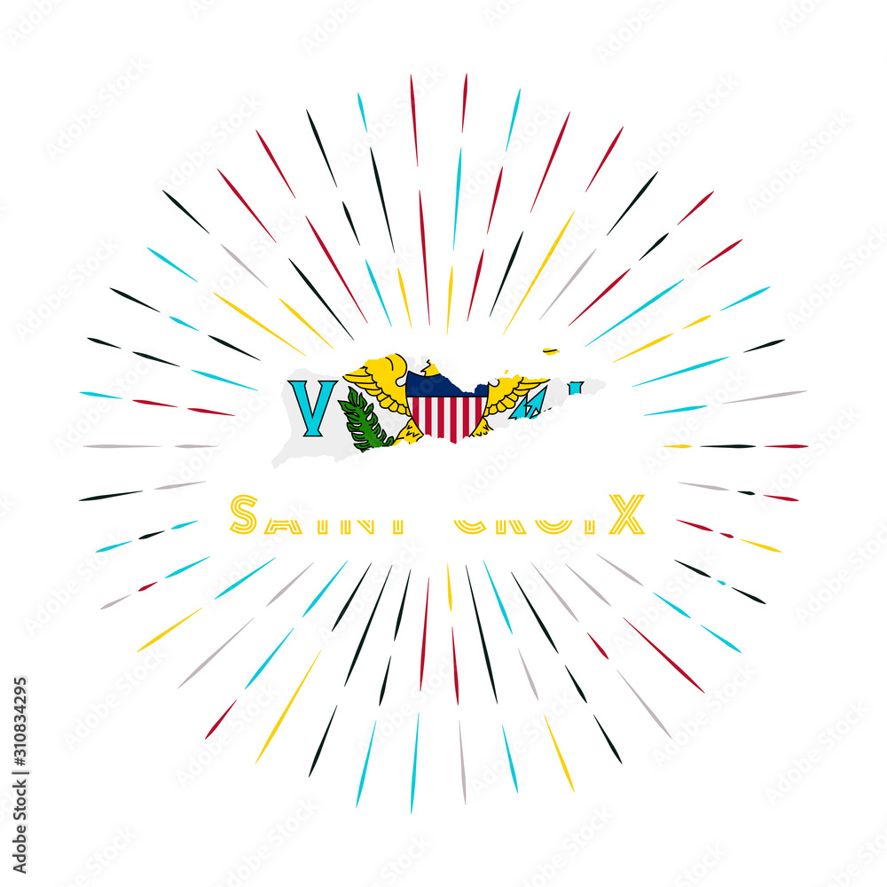 Saint Croix sunburst badge. The island sign with map of Saint Croix ...