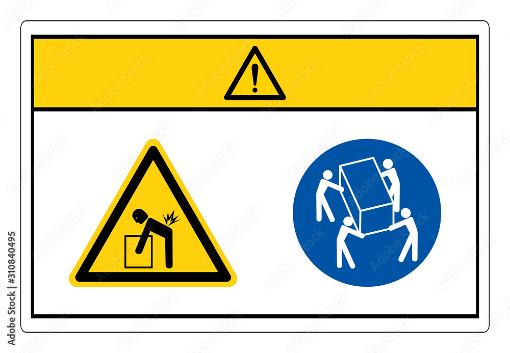 Caution Lift Hazard Use Four Person Lift Symbol Sign, Vector ...