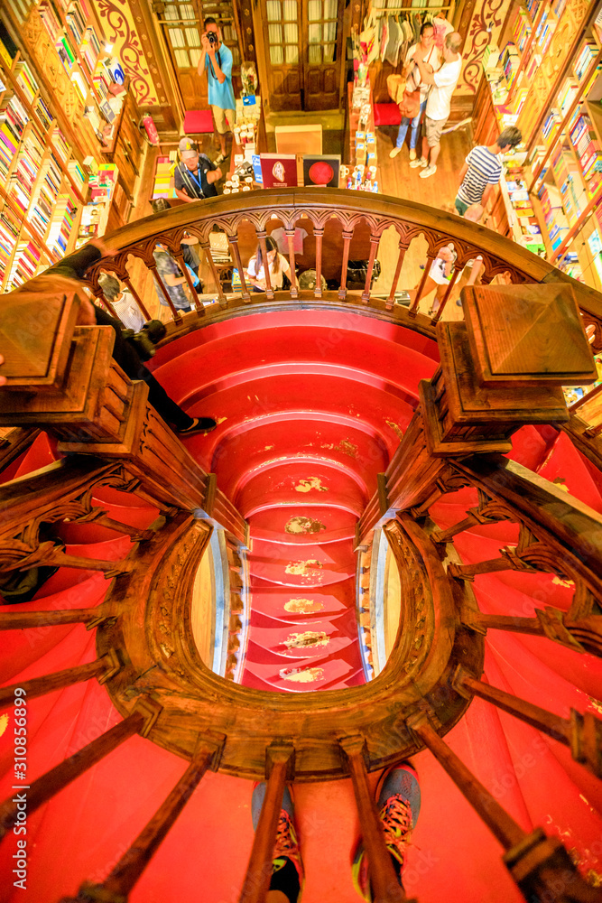 Oporto, Portugal - August 13, 2017: aerial view of Library Lello and ...