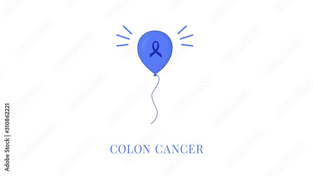 Colon cancer awareness animation. Blue floating helium air balloon ...