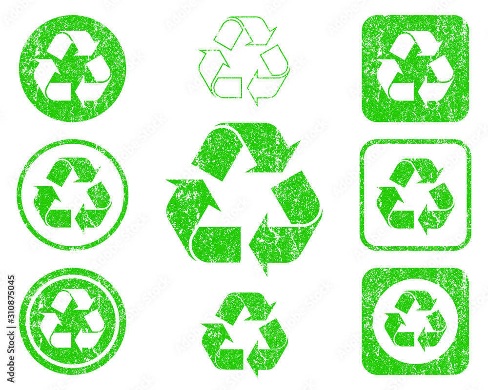 Grunge green eco recycling trash can icon shape. Recycle ecology arrow ...