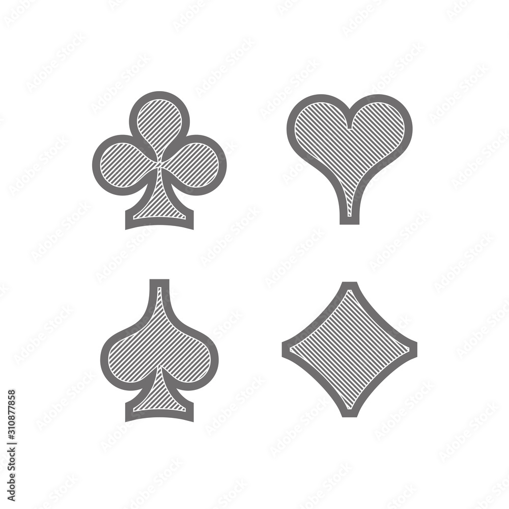 Set diamonds, clovers, hearts and spades Four Playing card suits line ...