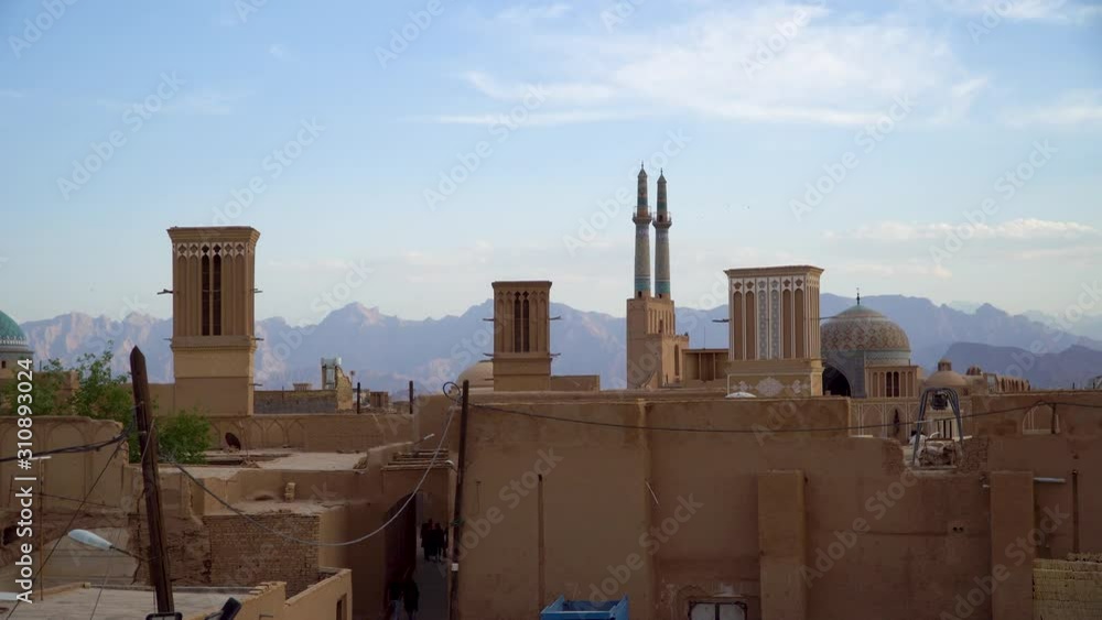 Yazd, Iran - May 2019: Yazd cityscape with old brick buildings and ...