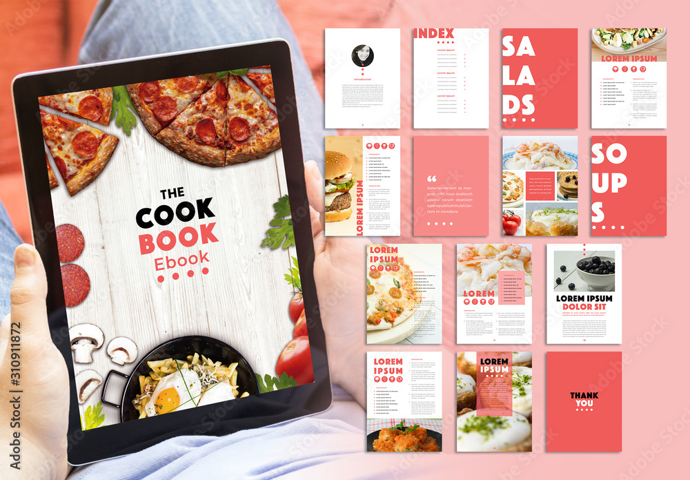 Peach Color Recipes Digital eBook Layout Stock Template | Adobe Stock