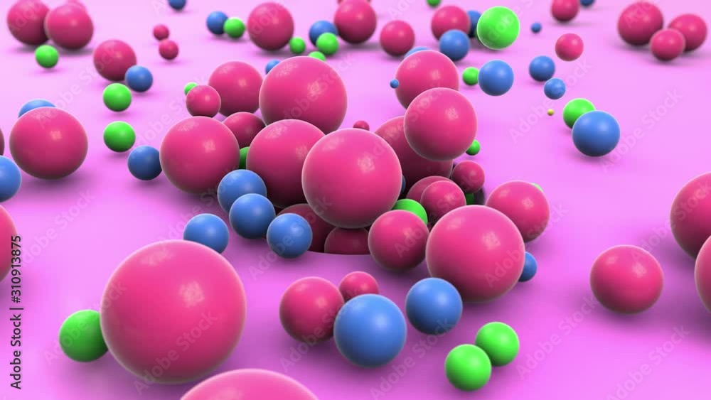 3D animation of the eruption, the departure of many colored balls of ...