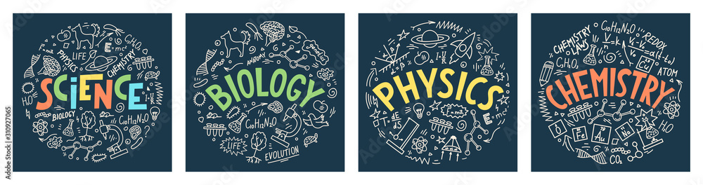 Naklejka Science. Biology. Physics. Chemistry. Set from hand drawn ...