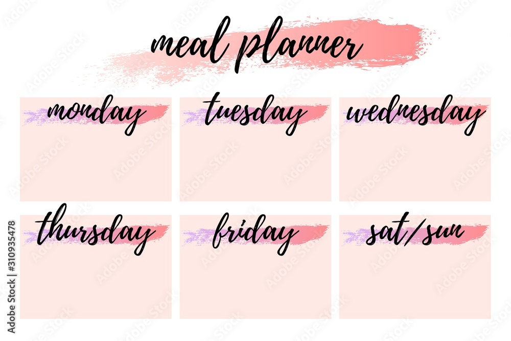 weekly meal planner Horizontal blank form Meal Planning for a week ...