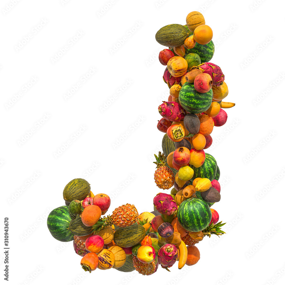 Letter J, fruit font. 3D rendering Stock Illustration | Adobe Stock