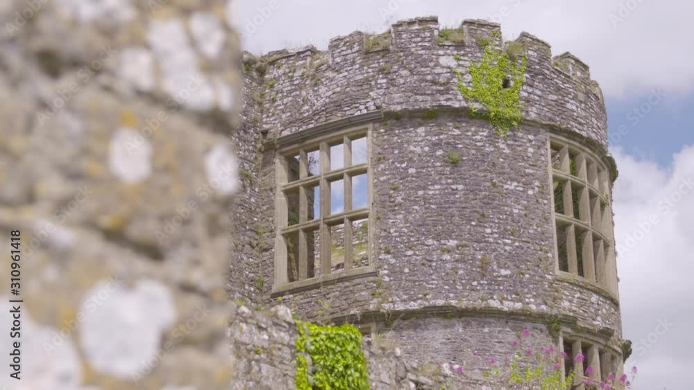 Wide low angle daytime front still shot of a countryside hiking path ...