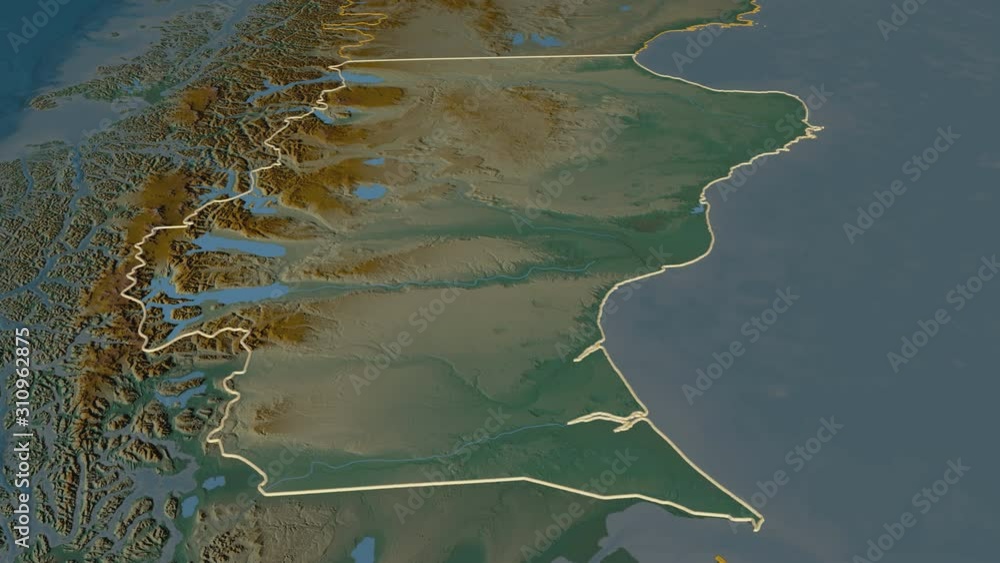 Santa Cruz, province with its capital, zoomed and extruded on the ...