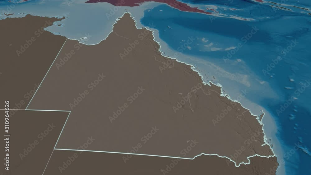 Queensland, state with its capital, zoomed and extruded on the ...