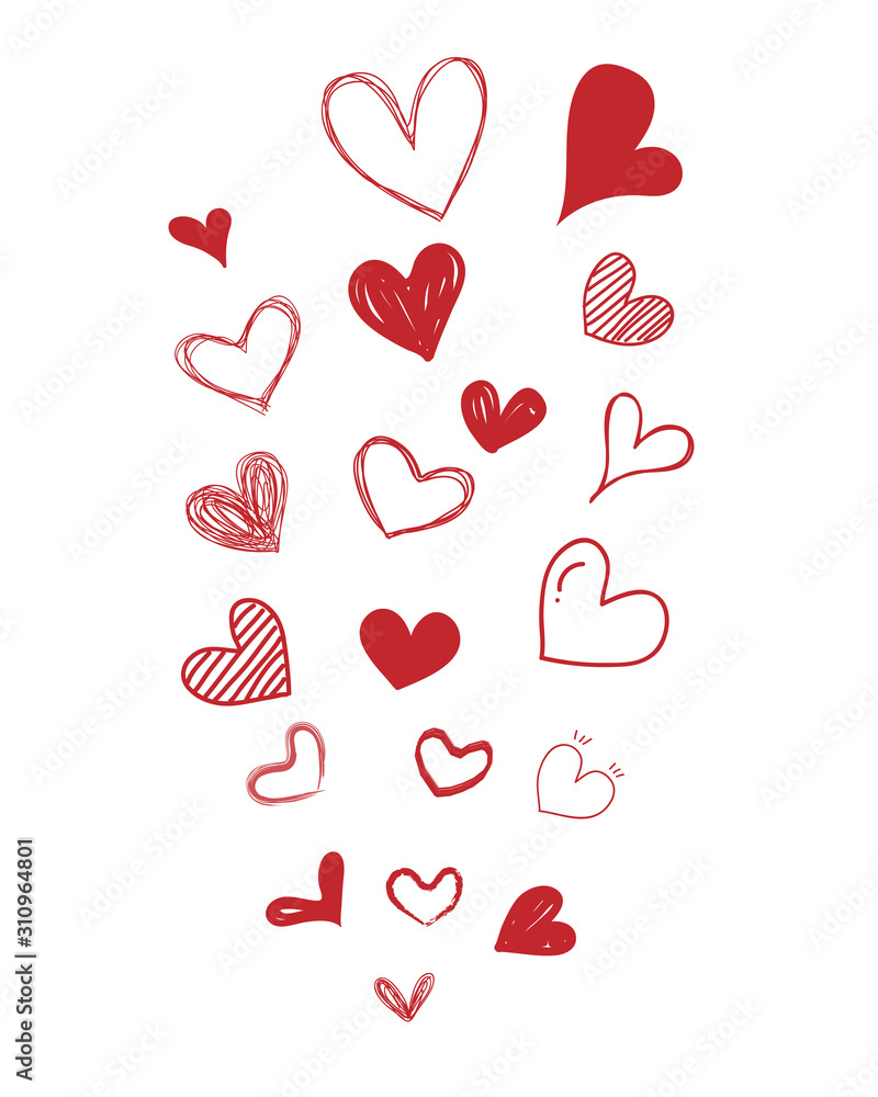 Set of scribble red hearts. Collection of heart shapes draw the hand . Symbol of love. Design ...