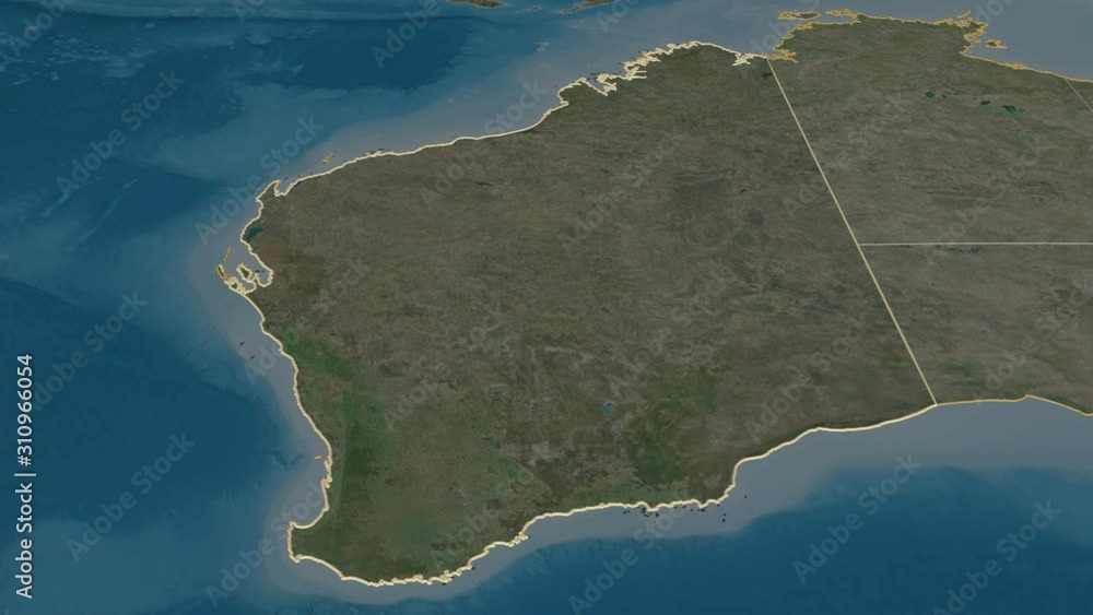Western Australia, state with its capital, zoomed and extruded on the ...