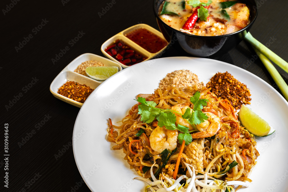 Pad thai or phad thai, is a stir-fried rice noodle traditional dish ...