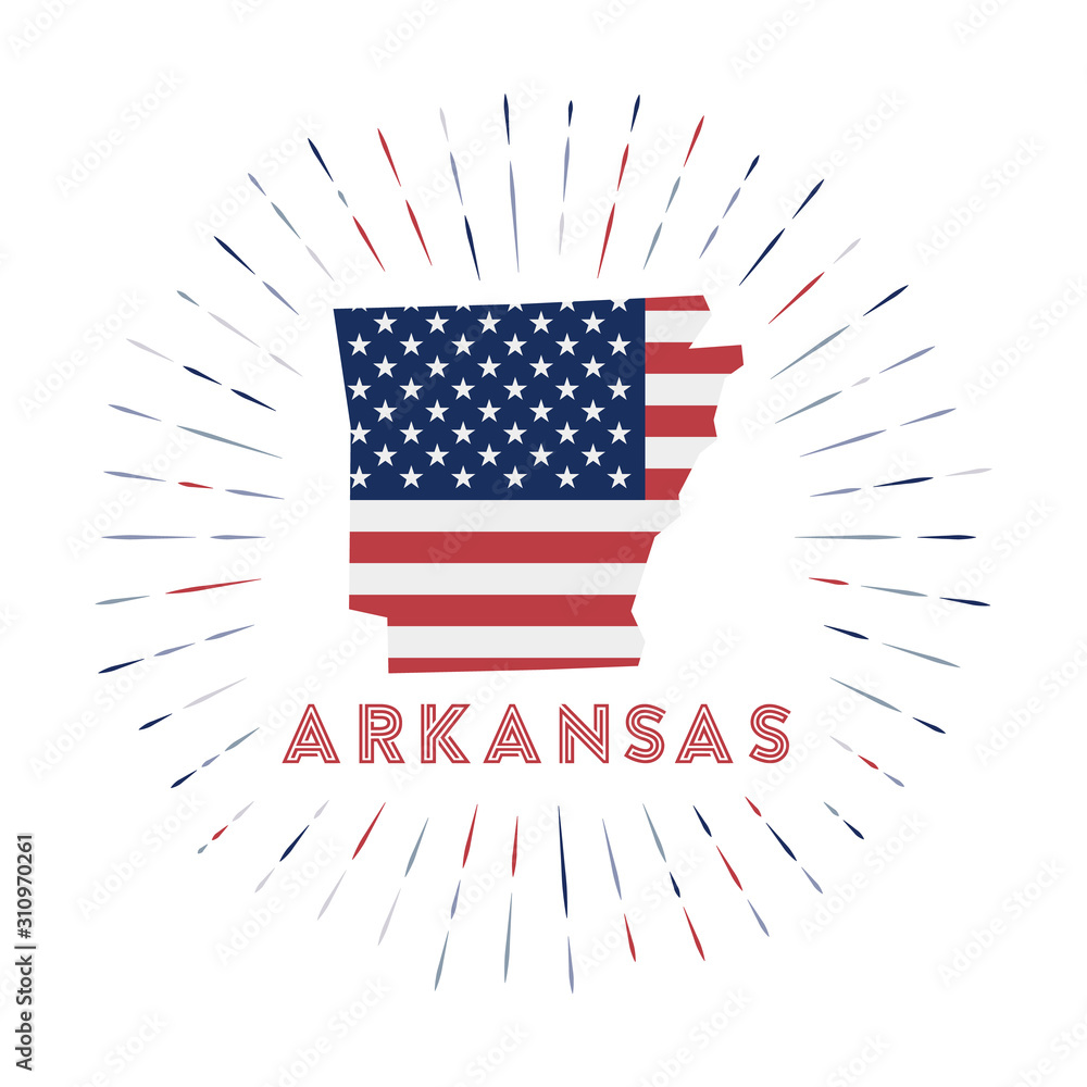 Arkansas sunburst badge. The us state sign with map of Arkansas with ...
