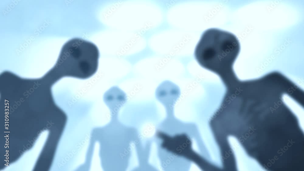 Laboratory of aliens. A group of aliens in the rays of laboratory ...