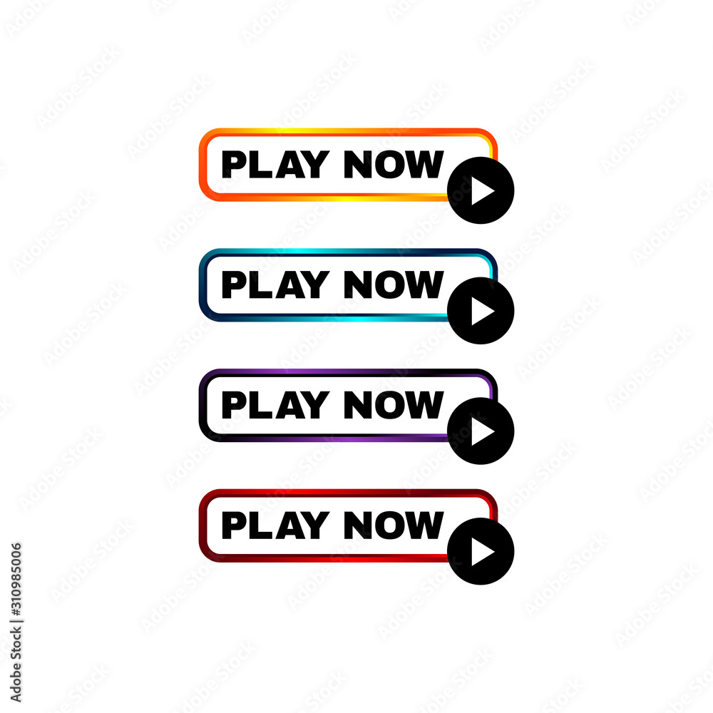 play now button four colored editable call to action buttons vector ...