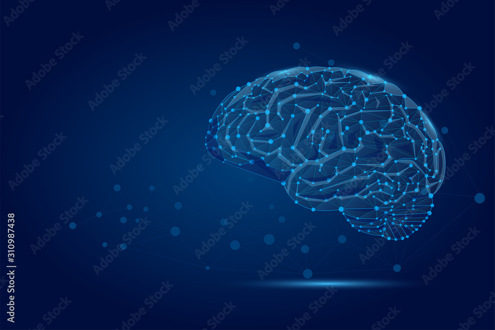 Abstract mash line and point human Brain. Low poly Neural network. IQ ...