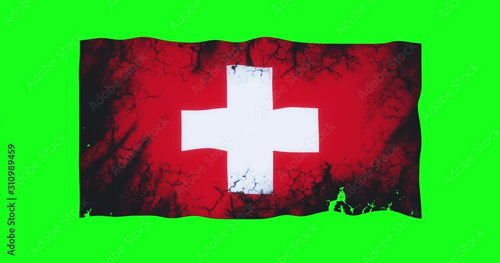Switzerland flag grungy and destroyed effect on green screen background ...