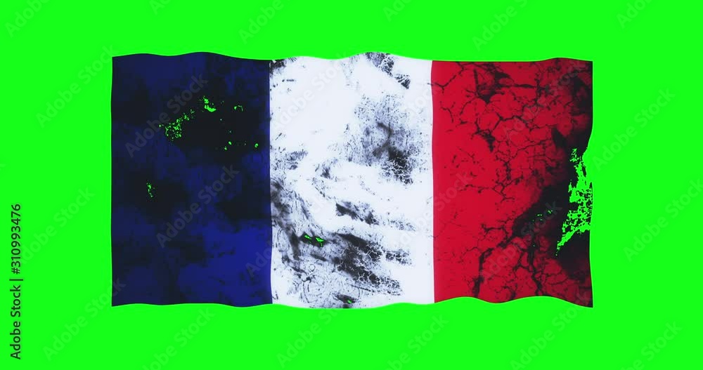 France flag grungy and destroyed effect on green screen background ...