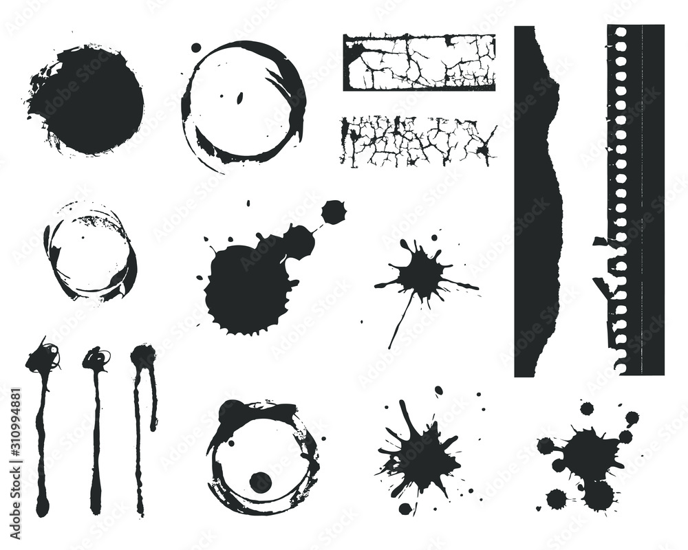 Crime texture shape design pack. Blood, paint, ink, grunge pattern ...