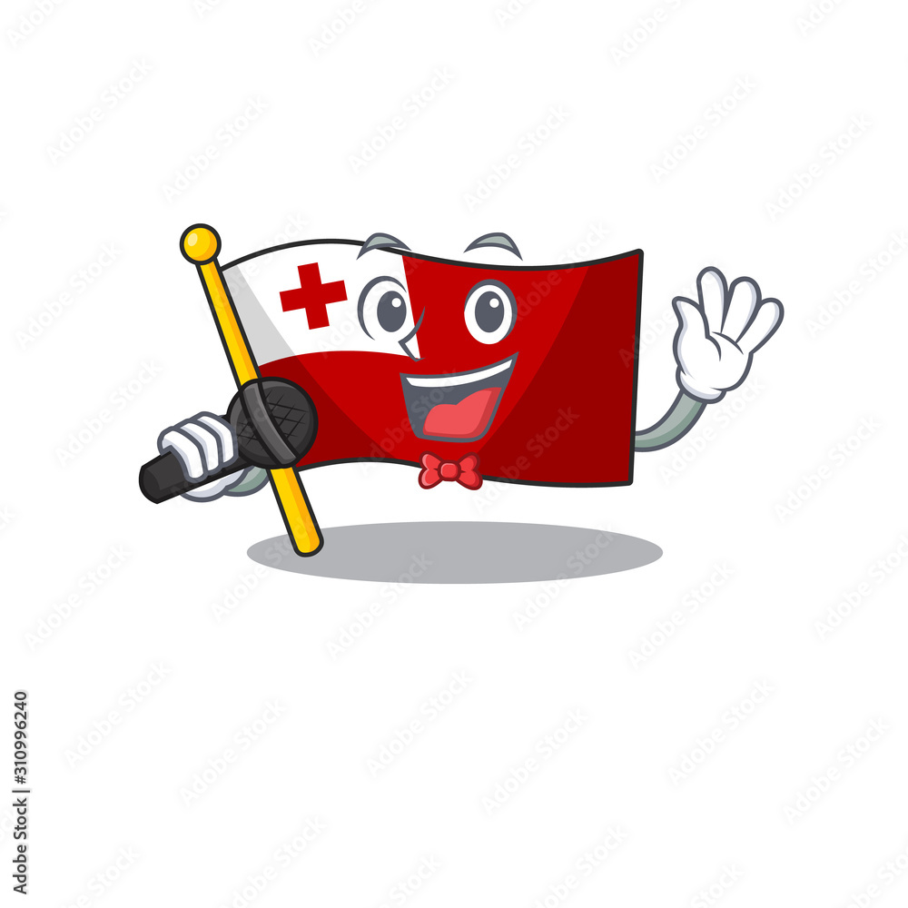 Cute cartoon Singing flag tonga Scroll with a microphone Stock Vector ...