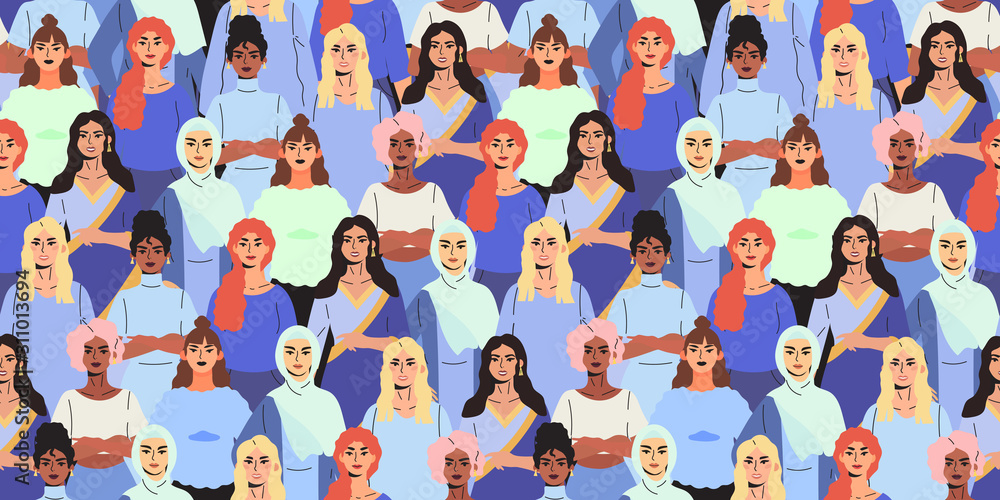 Vector illustration of diverse beautiful strong women on a ...