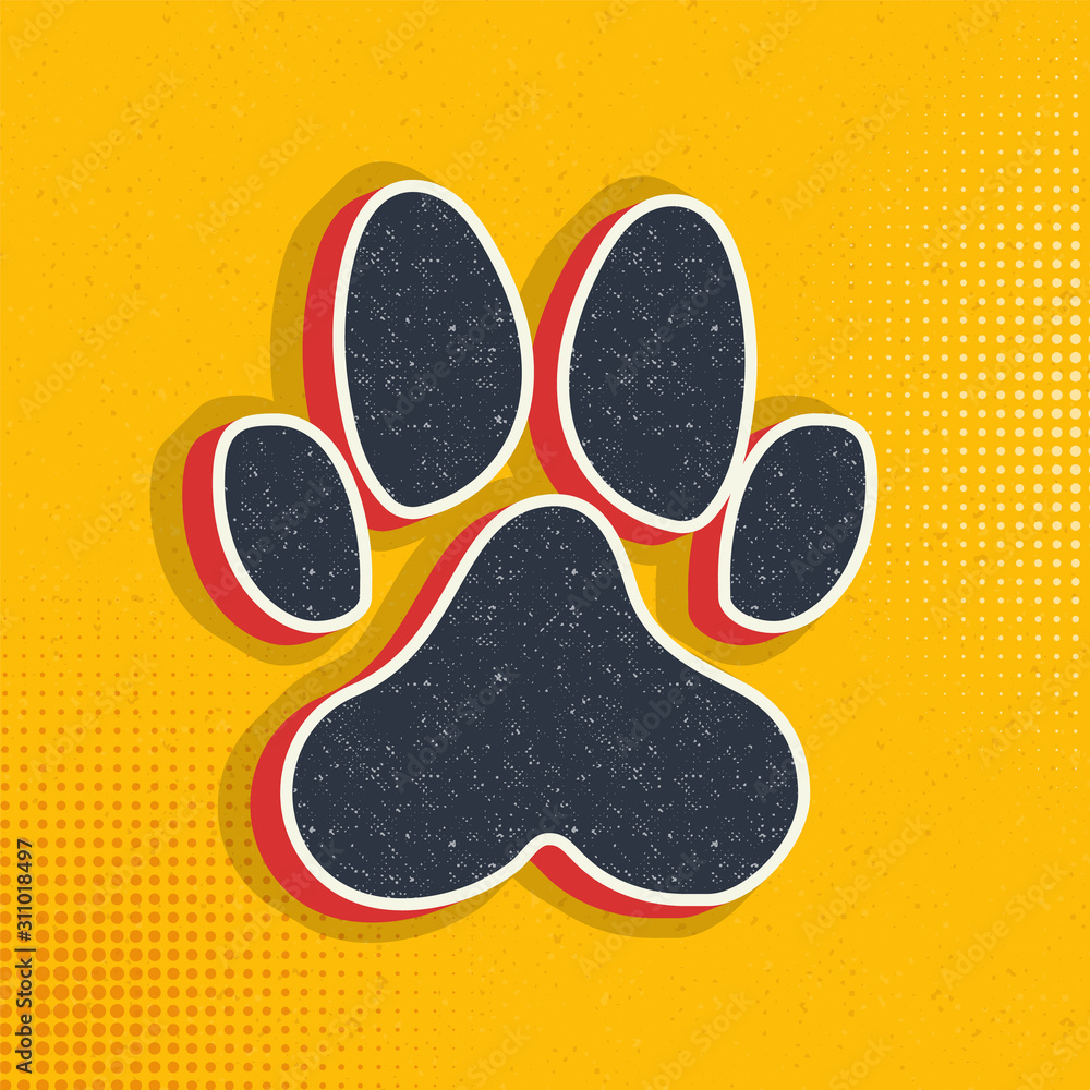 Dog paw print pop art, retro icon. Vector illustration of pop art style ...